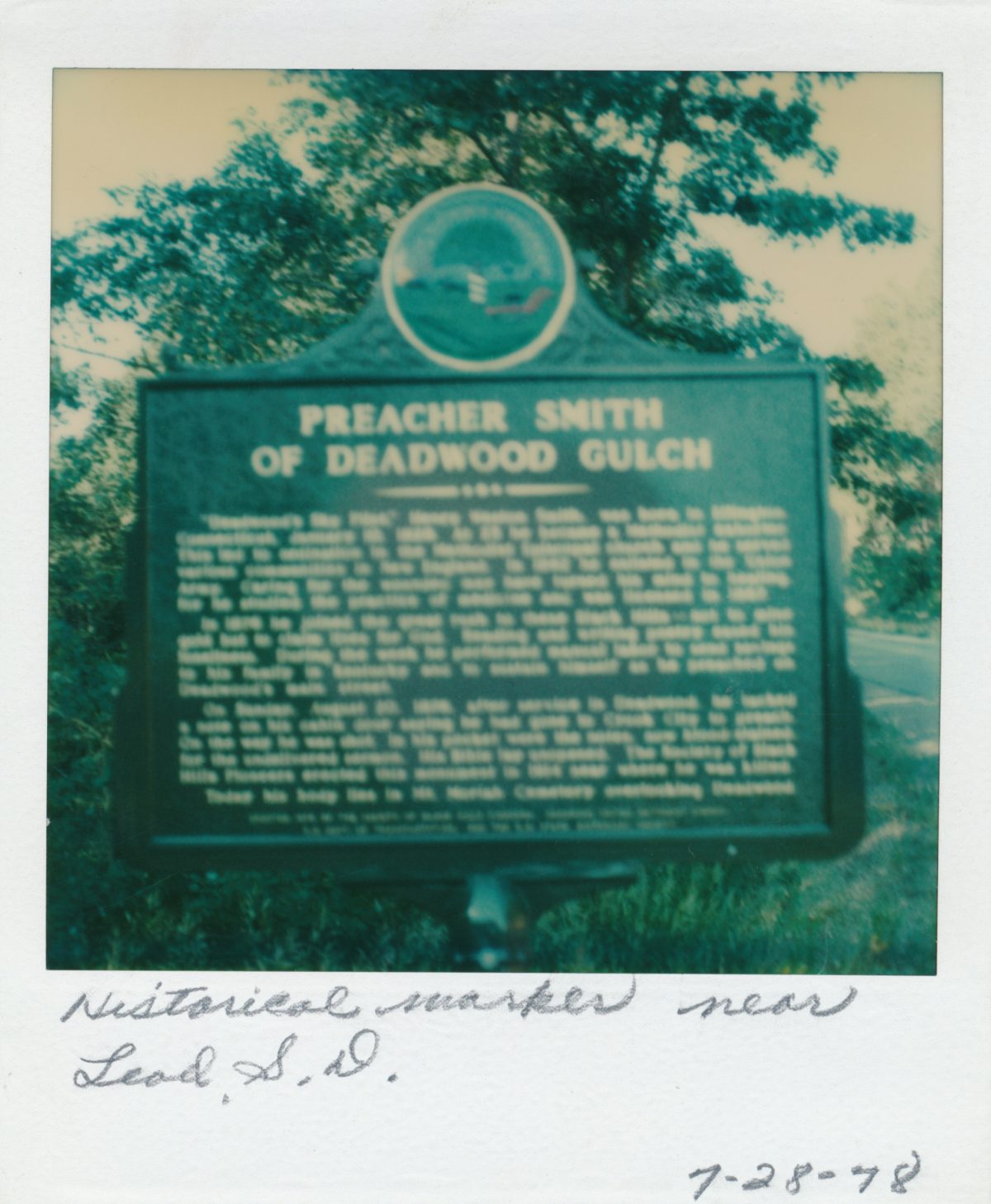 Historic marker – Preacher Smith of Deadwood Gulch – Wilson Family Album